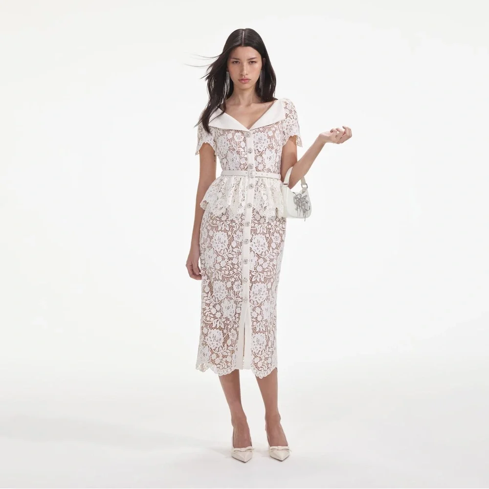 Self-Portrait | Dresses | Self Portrait Cream Lace Peplum Midi Dress ...